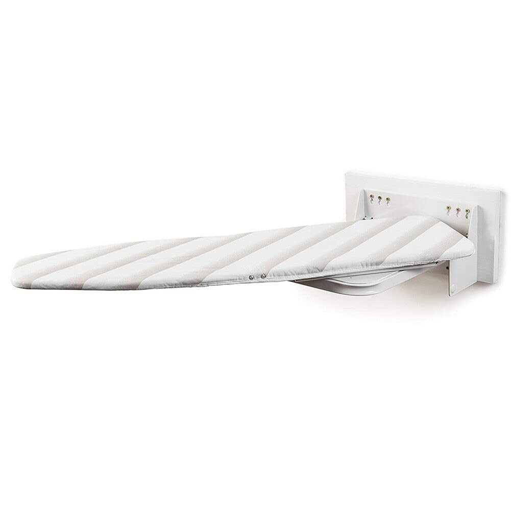 Wall-Mounted Space Saving Iron Board, Ironing Board with Turning Mechanism White Swivel Style 180° Rotation Flap Folding Ironing Board Built-in Cabinet with Cover