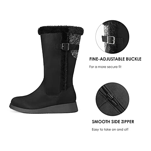 DREAM PAIRS Womens DSB212 Winter Snow Boots Mid-Calf Fashion Furry Warm Tall Boot Black Size 10