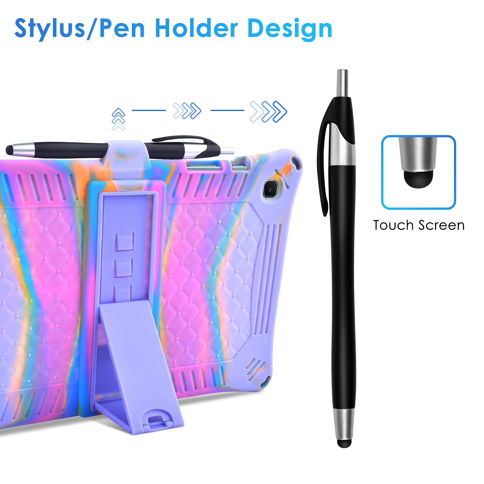 DETUOSI Case for Samsung Galaxy Tab S6 Lite 10.4" 2024/2022/2020 with Shoulder Strap, Stylus Pen, Multi-Angle Soft Silicone Case for Galaxy S6 Lite Tablet, Model(SM-P610/P613), Rose Red & Purple