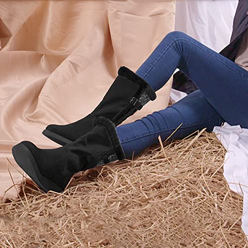 DREAM PAIRS Womens DSB212 Winter Snow Boots Mid-Calf Fashion Furry Warm Tall Boot Black Size 10