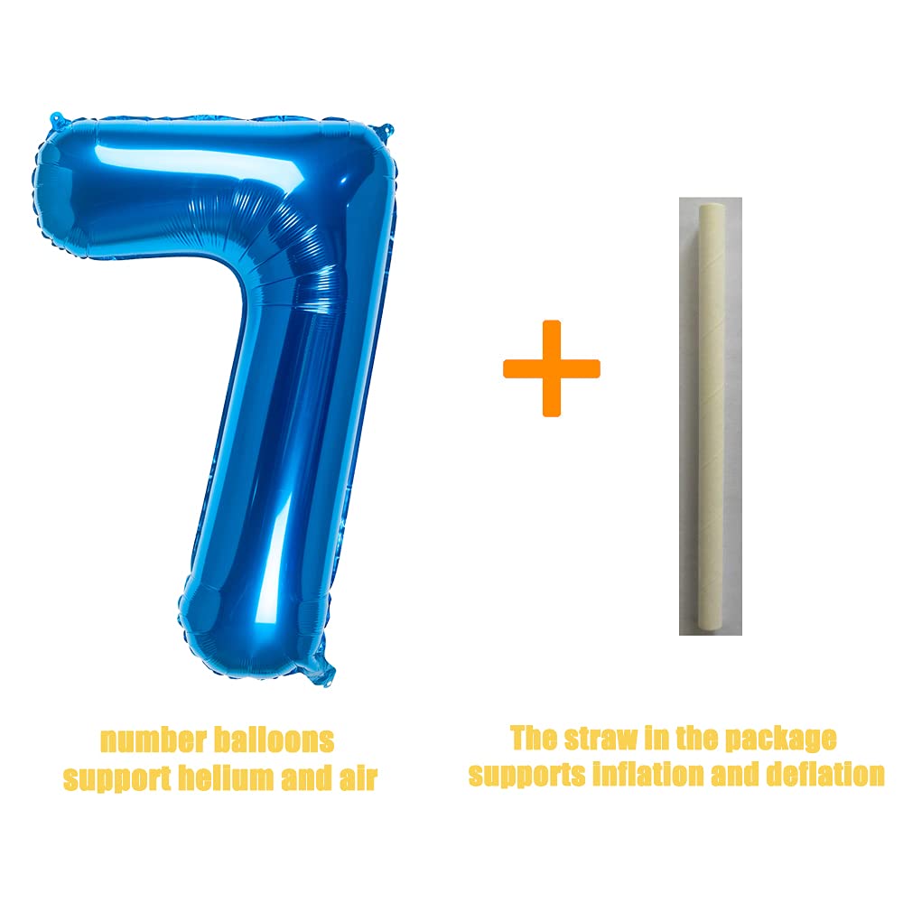 32 Inch Blue Number 7 Balloons Foil Ballon Digital Birthday Party Decoration Supplies (Blue Number 7 Balloon)