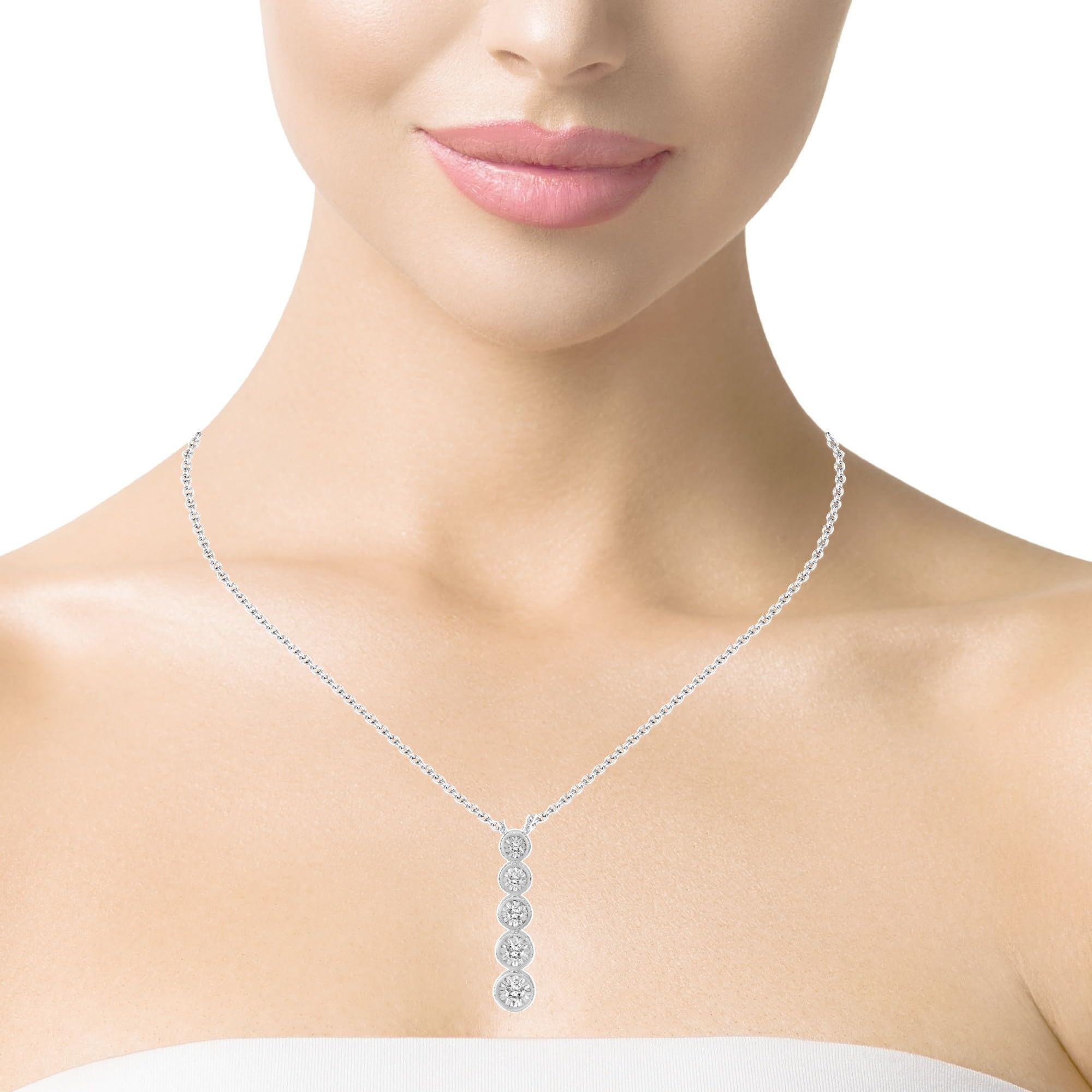 ARAIYA FINE JEWELRY 925 Sterling Silver Round-shape Diamond Journey Pendant Necklace (1/3 cttw, I-J Color, I2-I3 Clarity), 18"