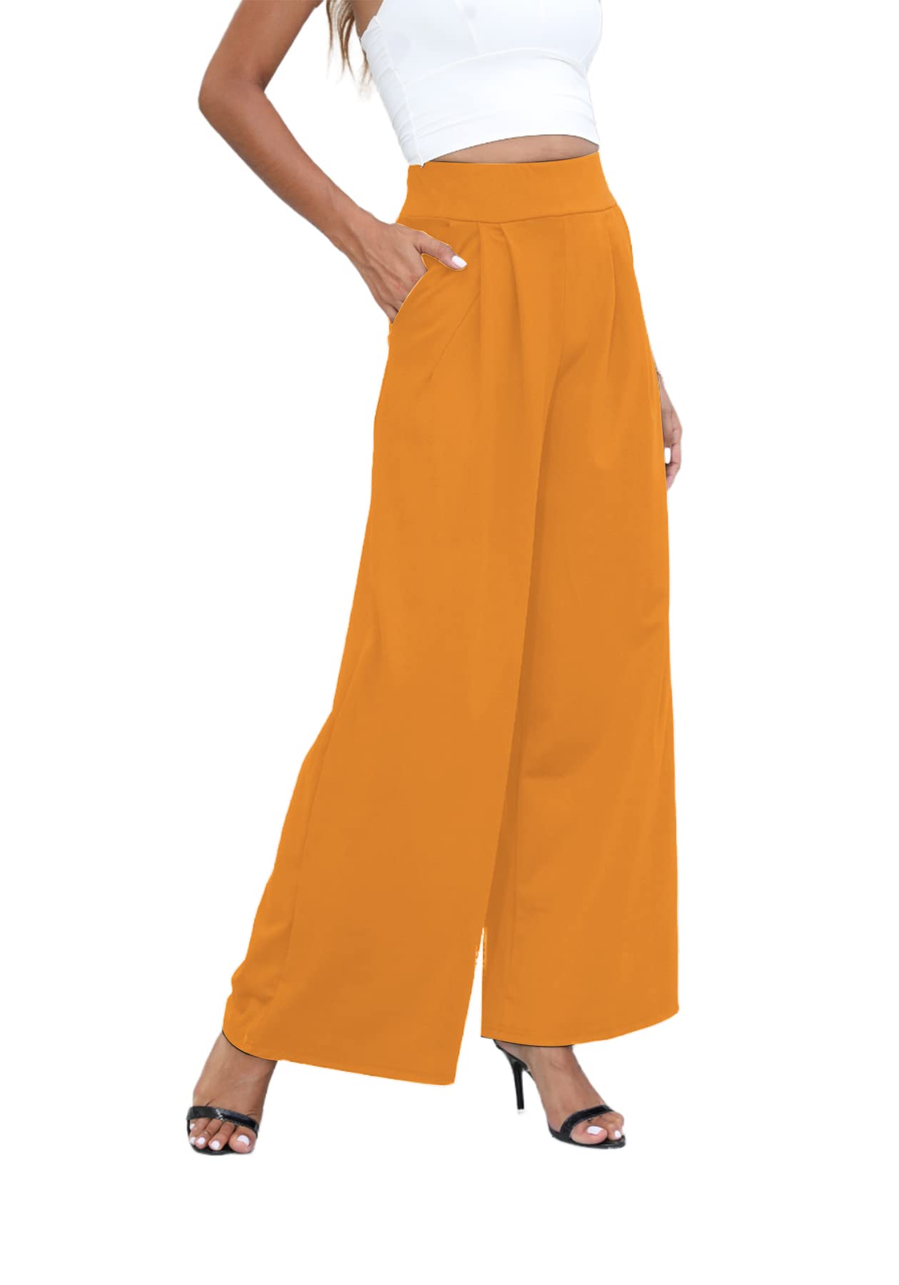NRTHYE Womens Palazzo Long Pants High Waist Wide Leg Stretchy Loose Fit Casual Trousers with Pocket
