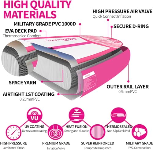 A&BBOARD Pink Stand Up Paddleboard, 10ft/11ft Pink Paddle Boards for Adults with Premium SUP Accessories & Backpack, Dual Action Pump, Wide Stance, Non-Slip Deck for Beginners & Experts