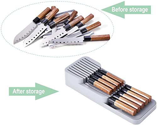 QTMY Drawer Knife Organizer Insert for Kitchen In-Drawer Knives Block Silverware Drawer Storage Box