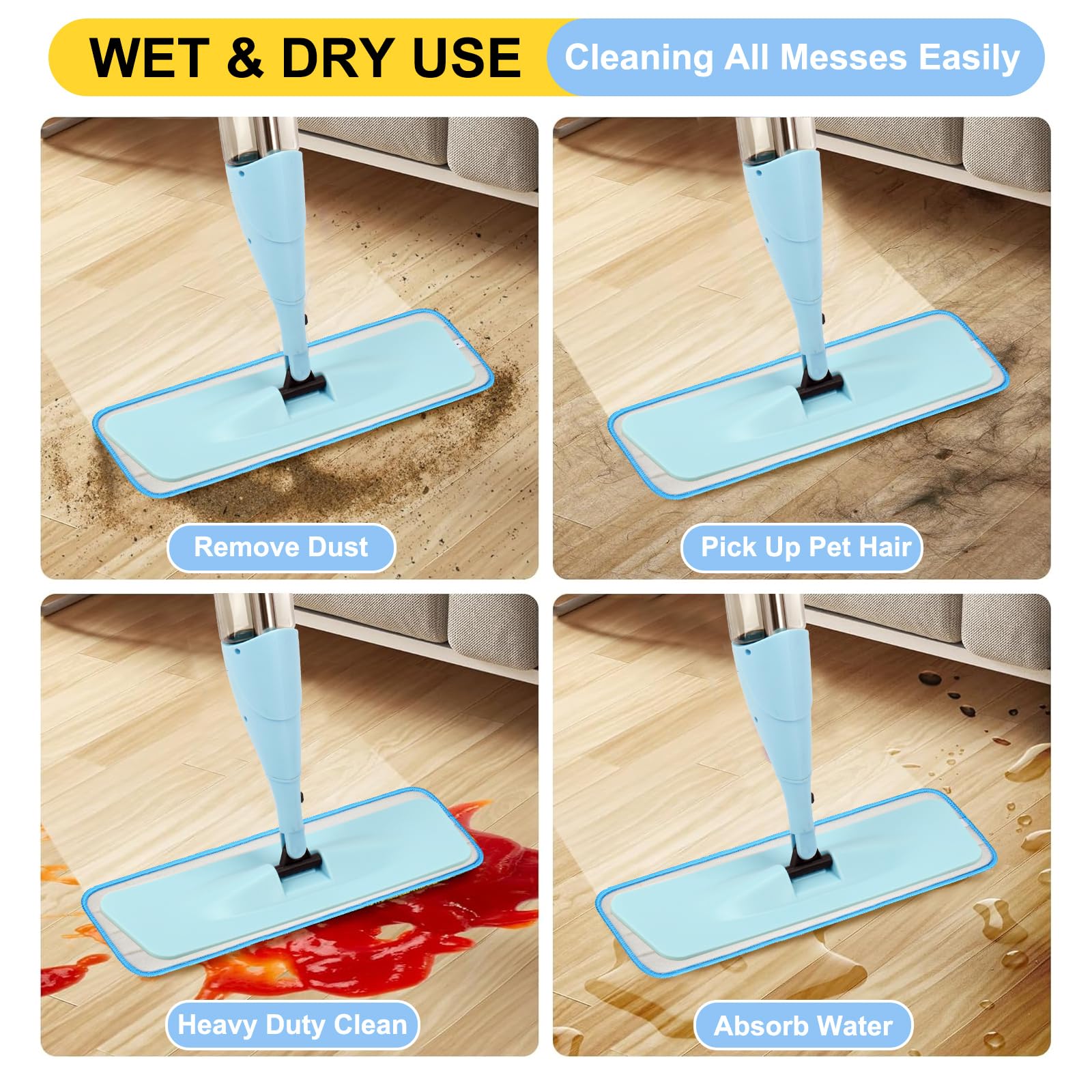 18 inch Reusable Mop Pads Microfiber Spray Mop Replacement Heads for Wet/Dry Mops Compatible with Bona Floor Care System (5 Pack)