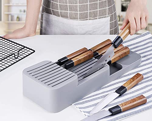 QTMY Drawer Knife Organizer Insert for Kitchen In-Drawer Knives Block Silverware Drawer Storage Box