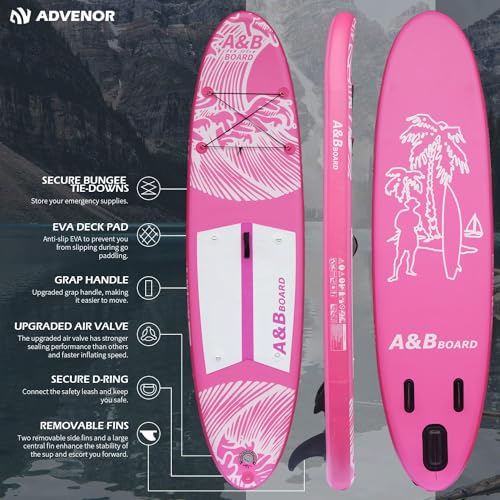 A&BBOARD Pink Stand Up Paddleboard, 10ft/11ft Pink Paddle Boards for Adults with Premium SUP Accessories & Backpack, Dual Action Pump, Wide Stance, Non-Slip Deck for Beginners & Experts