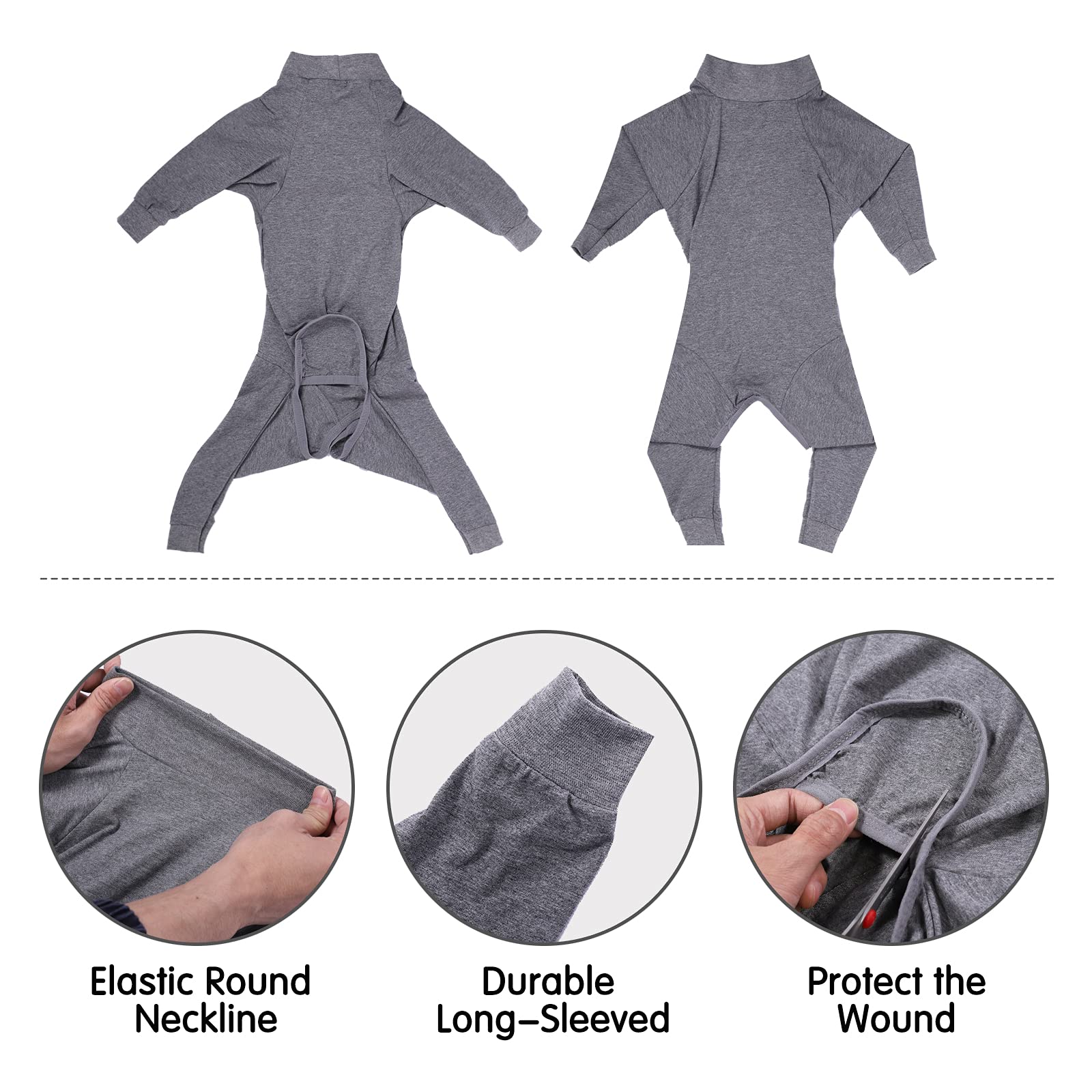 Dog Recovery Suit Abdominal Wound After Surgery Wear Prevent Licking Wounds E-Collar & Cone Alternatives Postoperative Shirt Dog Pajamas Long Sleeve Prevent Shedding (Large, Grey)