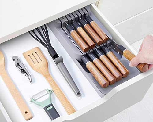 QTMY Drawer Knife Organizer Insert for Kitchen In-Drawer Knives Block Silverware Drawer Storage Box