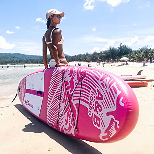 A&BBOARD Pink Stand Up Paddleboard, 10ft/11ft Pink Paddle Boards for Adults with Premium SUP Accessories & Backpack, Dual Action Pump, Wide Stance, Non-Slip Deck for Beginners & Experts