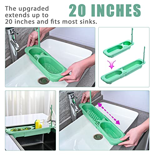 Lux&Chic Upgraded Telescopic Sink Storage Rack, Adjustable Sink Storage Rack, Sponge Caddy Telescopic Sink Rack, Telescopic Sink Shelf Kitchen, Sink Storage Rack Dish Hanger for Home Kitchen