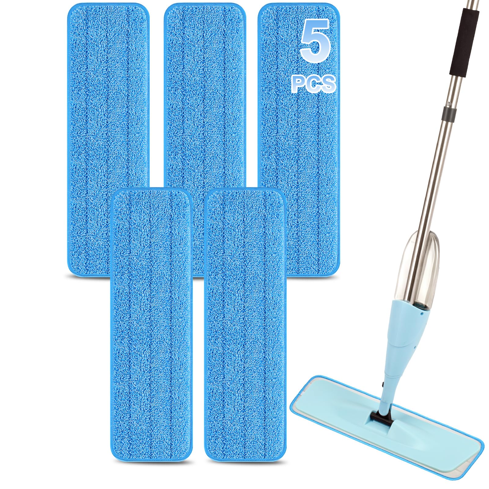 18 inch Reusable Mop Pads Microfiber Spray Mop Replacement Heads for Wet/Dry Mops Compatible with Bona Floor Care System (5 Pack)