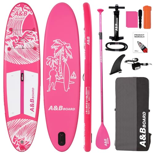 A&BBOARD Pink Stand Up Paddleboard, 10ft/11ft Pink Paddle Boards for Adults with Premium SUP Accessories & Backpack, Dual Action Pump, Wide Stance, Non-Slip Deck for Beginners & Experts