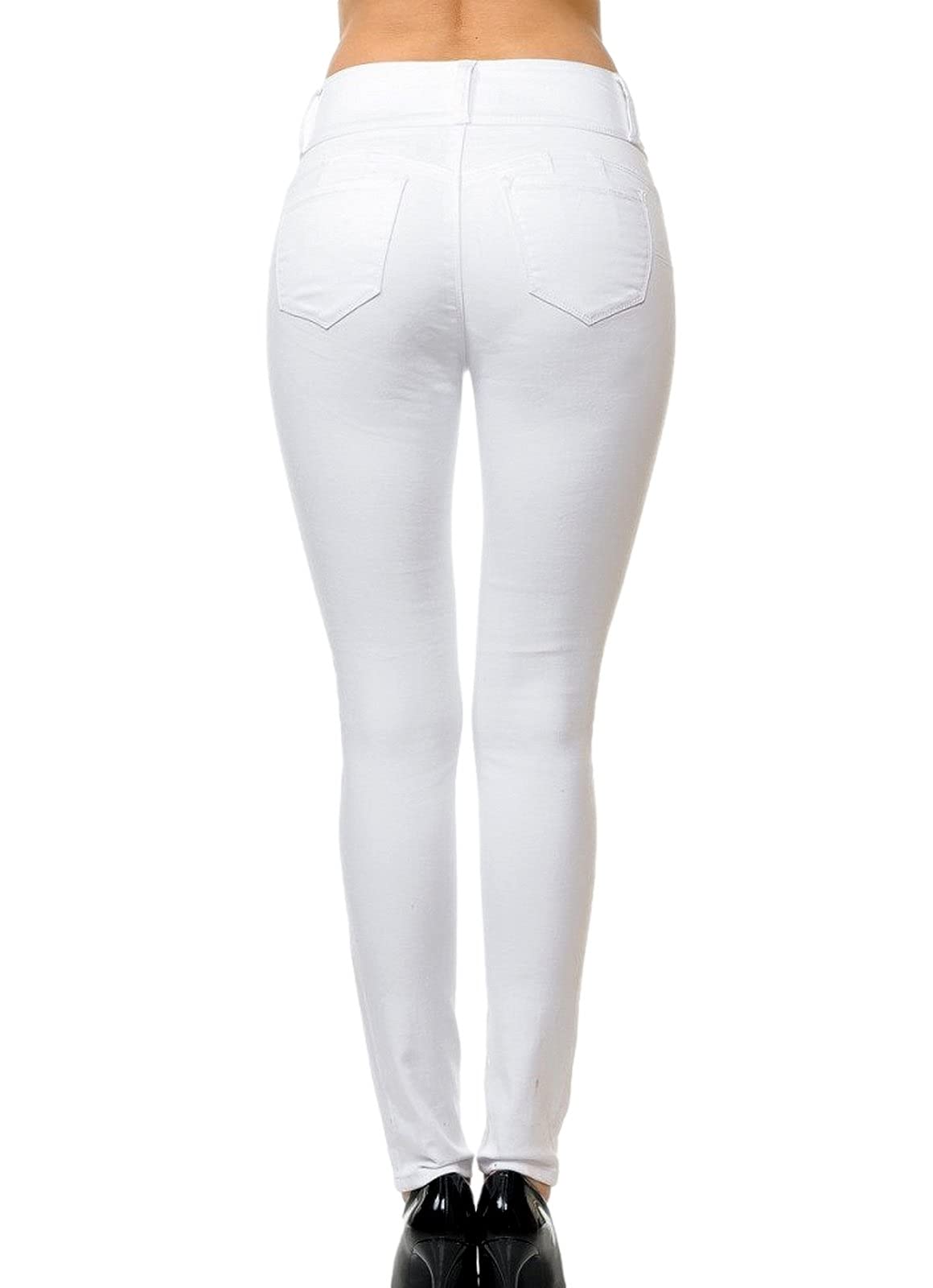 wax jean Women's High-Rise Push-Up Super Comfy 3-Button Skinny Jeans 3/26 White