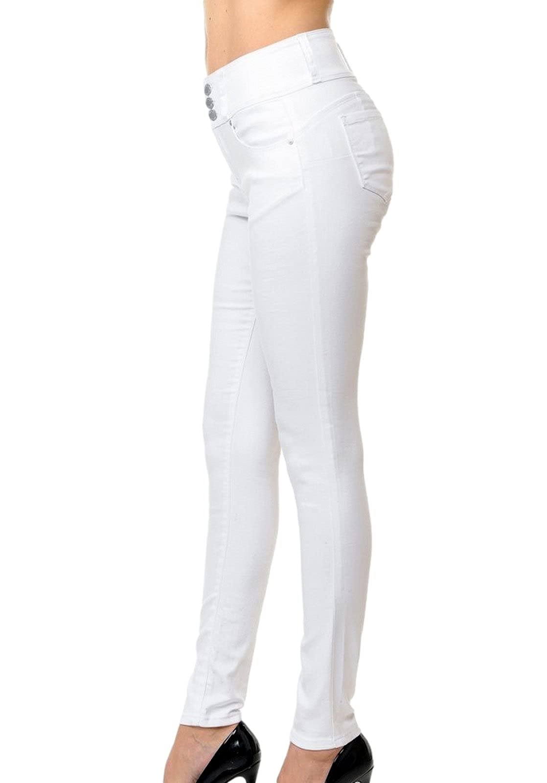 wax jean Women's High-Rise Push-Up Super Comfy 3-Button Skinny Jeans 3/26 White