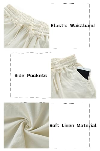 LNX Womens Wide Leg Linen Pants High Waisted Drawstring Flowy Casual Crop Trousers with Pockets Gray