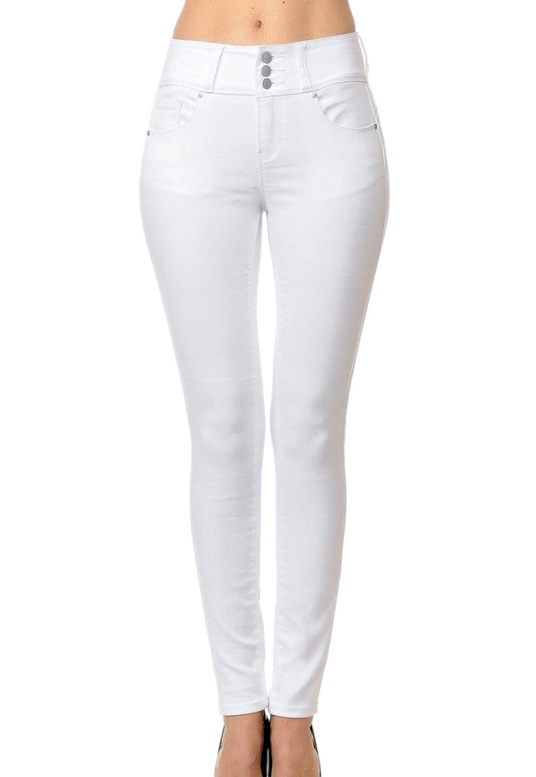 wax jean Women's High-Rise Push-Up Super Comfy 3-Button Skinny Jeans 3/26 White