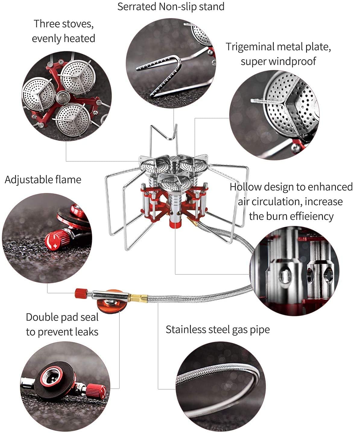Bulin AirOka B6-A 5800W Portable High-Power Camping Stove Windproof Camping Gas Stove Foldable Mini Camp Propane Burner Three Lightweight burners in one for Outdoor Camping/Picnic/Hiking/Barbecue