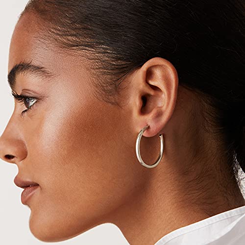 PAVOI 14K White Gold Plated Thin Square Edge Open Hoop Earrings for Women | Leightweight 30MM Diameter Hoops