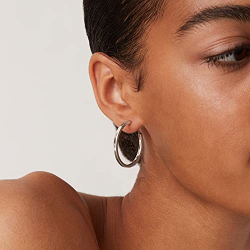 PAVOI 14K White Gold Plated Thin Square Edge Open Hoop Earrings for Women | Leightweight 30MM Diameter Hoops