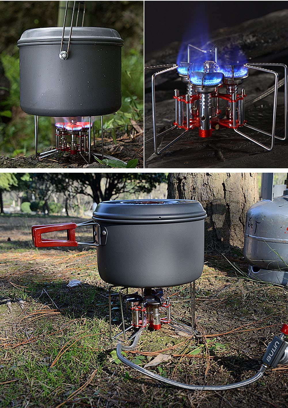 Bulin AirOka B6-A 5800W Portable High-Power Camping Stove Windproof Camping Gas Stove Foldable Mini Camp Propane Burner Three Lightweight burners in one for Outdoor Camping/Picnic/Hiking/Barbecue
