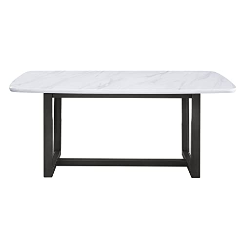 Dining Table in Marble Top and Weathered Gray Finish White Modern Contemporary Rectangle Wood
