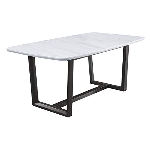 Dining Table in Marble Top and Weathered Gray Finish White Modern Contemporary Rectangle Wood