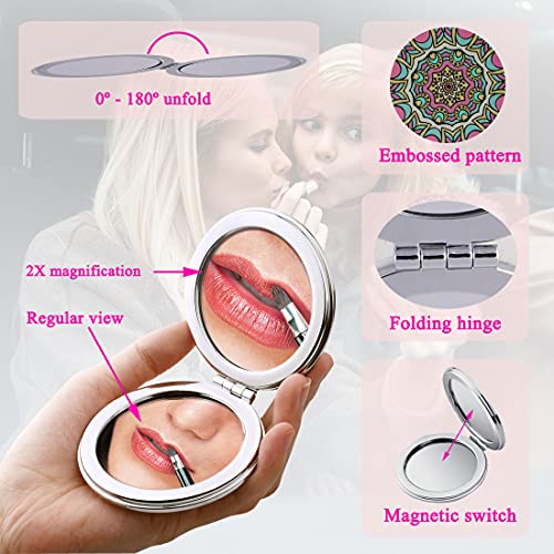 Beaufy Magnifying Compact Mirror Folding Portable,Round Small Handheld Travel Makeup Purse Mirror Pocket Mirror with 1x/2x Magnification Dual Sided - Gift for Women Girls Lady Men - 6 Pack