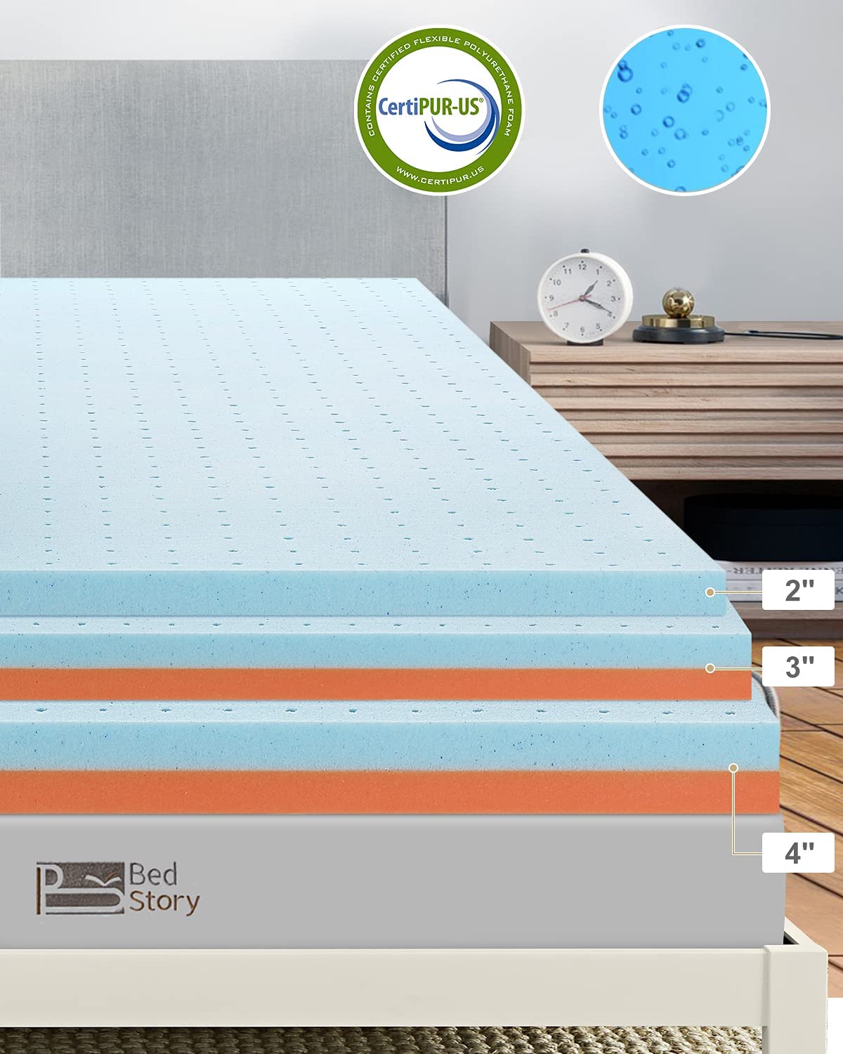 BedStory 4 Inch Memory Foam Mattress Topper Full, Gel Copper Infused Bed Toppers, Medium Firm Foam Mattress Topper with Removable Cover