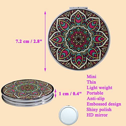 Beaufy Magnifying Compact Mirror Folding Portable,Round Small Handheld Travel Makeup Purse Mirror Pocket Mirror with 1x/2x Magnification Dual Sided - Gift for Women Girls Lady Men - 6 Pack