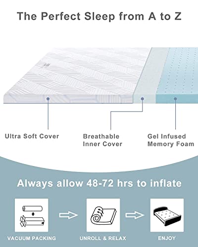 BedStory 2 Inch Memory Foam Mattress Topper - Full Size Bed Toppers Gel Memory Foam