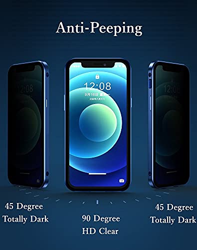 Disonbeir Lockable iPhone 12 Pro Max Anti-Peeping Case with Camera Lens Protector Privacy Screen Protector Strap Hole Aluminum Alloy Metal Bumper Case Double Lock Glass Case Cover (12ProMax, Blue)