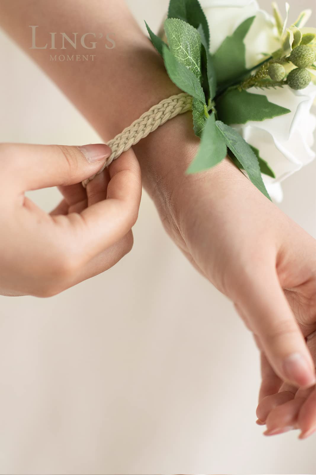 Ling's Moment 2pcs Homecoming Wrist Corsage Artificial Flowers, Girl/Mother Corsages Wristlet Décor for Prom/Wedding/Anniversary, etc. White Ivory