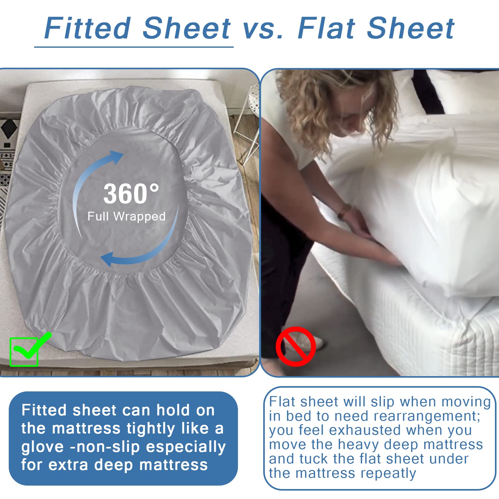 Bedecor Extra Deep Pocket Queen Fitted Sheet Only for 18 to 21 Inch Super Thick Mattress That Stay Tight,All Around Elastic Bottom,Doesn't Pop Off