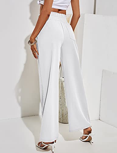 Rapbin Women's Cotton Linen Pants Casual Drawstring Loose Elastic Waist Beach Trousers with Pockets White L