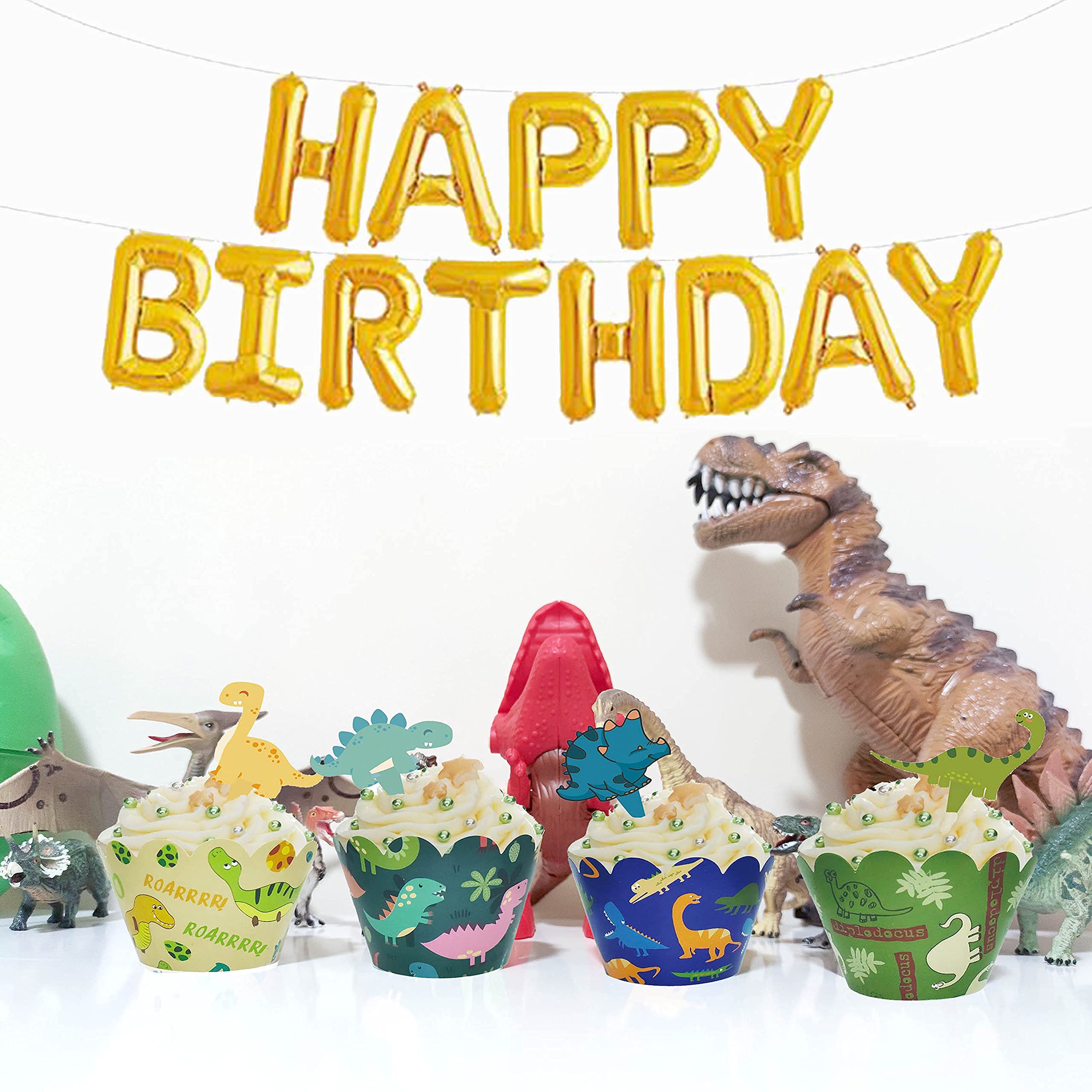 48Pcs Dinosaur Cupcake Toppers and Wrappers, Reversible Cupcake Liners with Dinosaur Picks - Cute Mini Cake Decorations for Baby Shower, Birthday Party - Jurassic World Theme Dino Party Supplies Decor