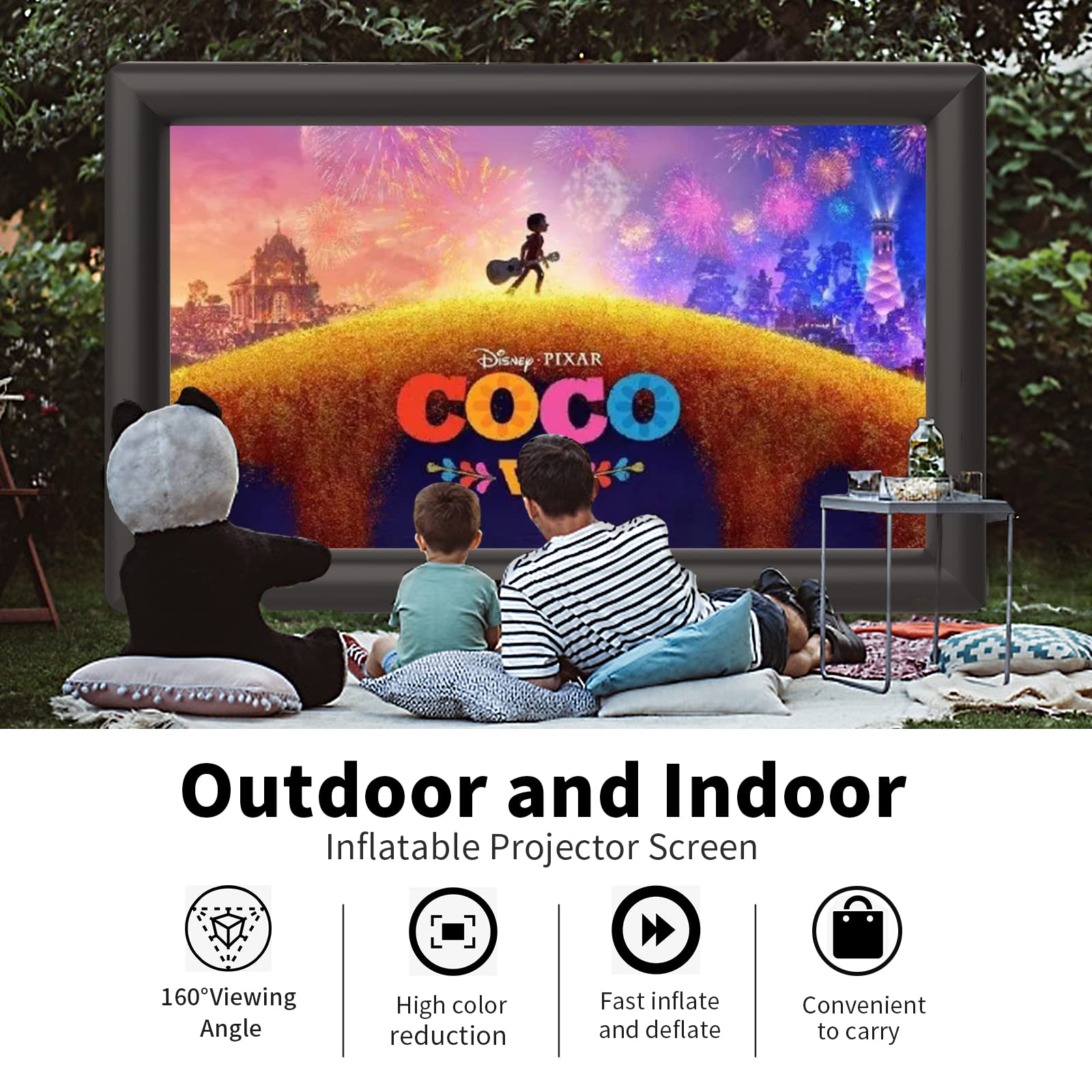 PPXIA Inflatable Screen Outdoor 30ft with Air Blower, Extra Large Blow Up Projector Screen for Outside Movie Nights Home Theater Backyards Pool BBQ Party Fun, Supports Front and Rear Projection