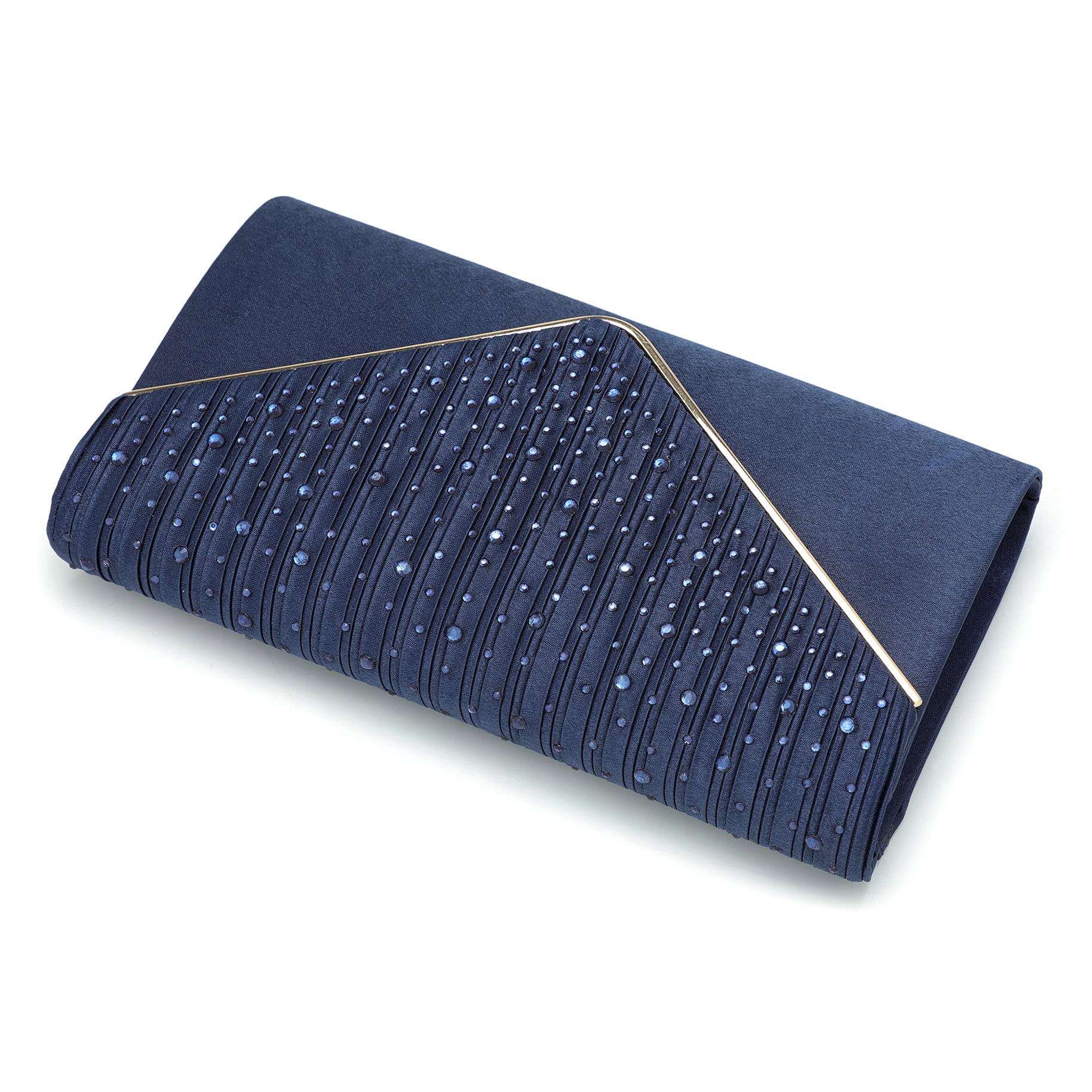 Mihawk Satin Clutch Handbag for Women, Navy Blue, Wedding Occasion