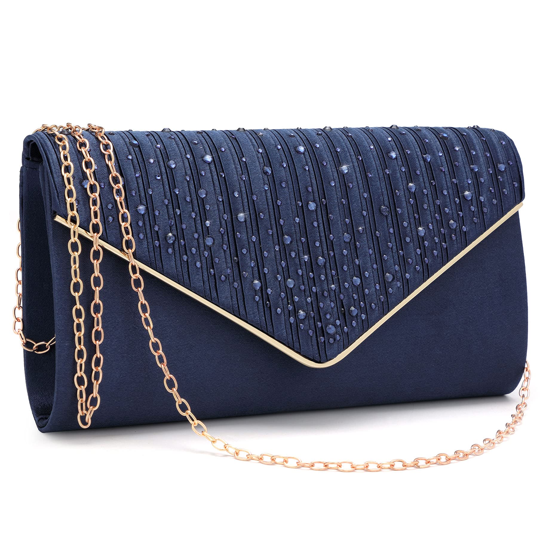 Mihawk Satin Clutch Handbag for Women, Navy Blue, Wedding Occasion