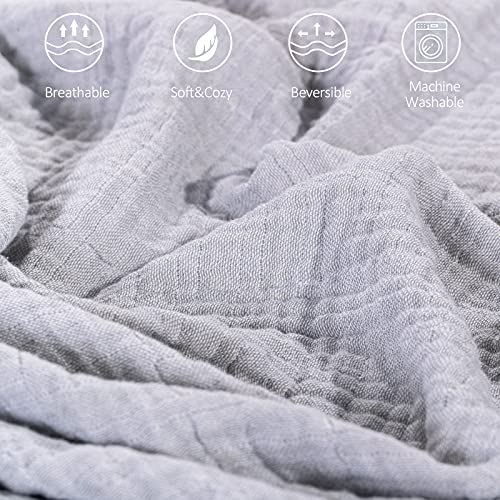 SE SOFTEXLY Cotton Muslin Throw Blanket for Adults,Breathable 4-Layer Yarn Dyed Linen Texture Gauze Blanket for Bed Sofa Couch,Super Soft Lightweight Twin Size Blanket for All Season(60"x80",Grey)