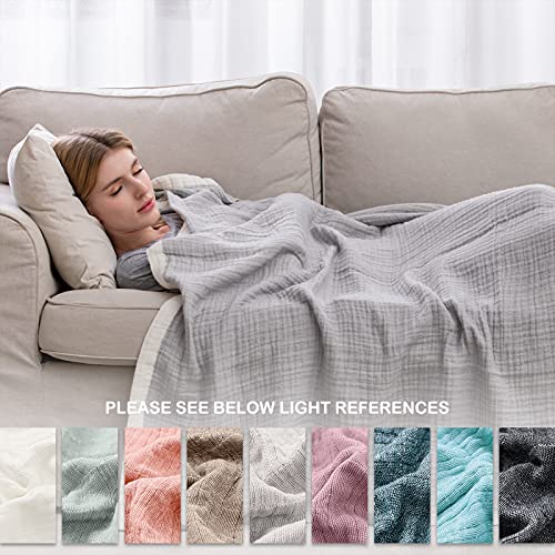SE SOFTEXLY Cotton Muslin Throw Blanket for Adults,Breathable 4-Layer Yarn Dyed Linen Texture Gauze Blanket for Bed Sofa Couch,Super Soft Lightweight Twin Size Blanket for All Season(60"x80",Grey)