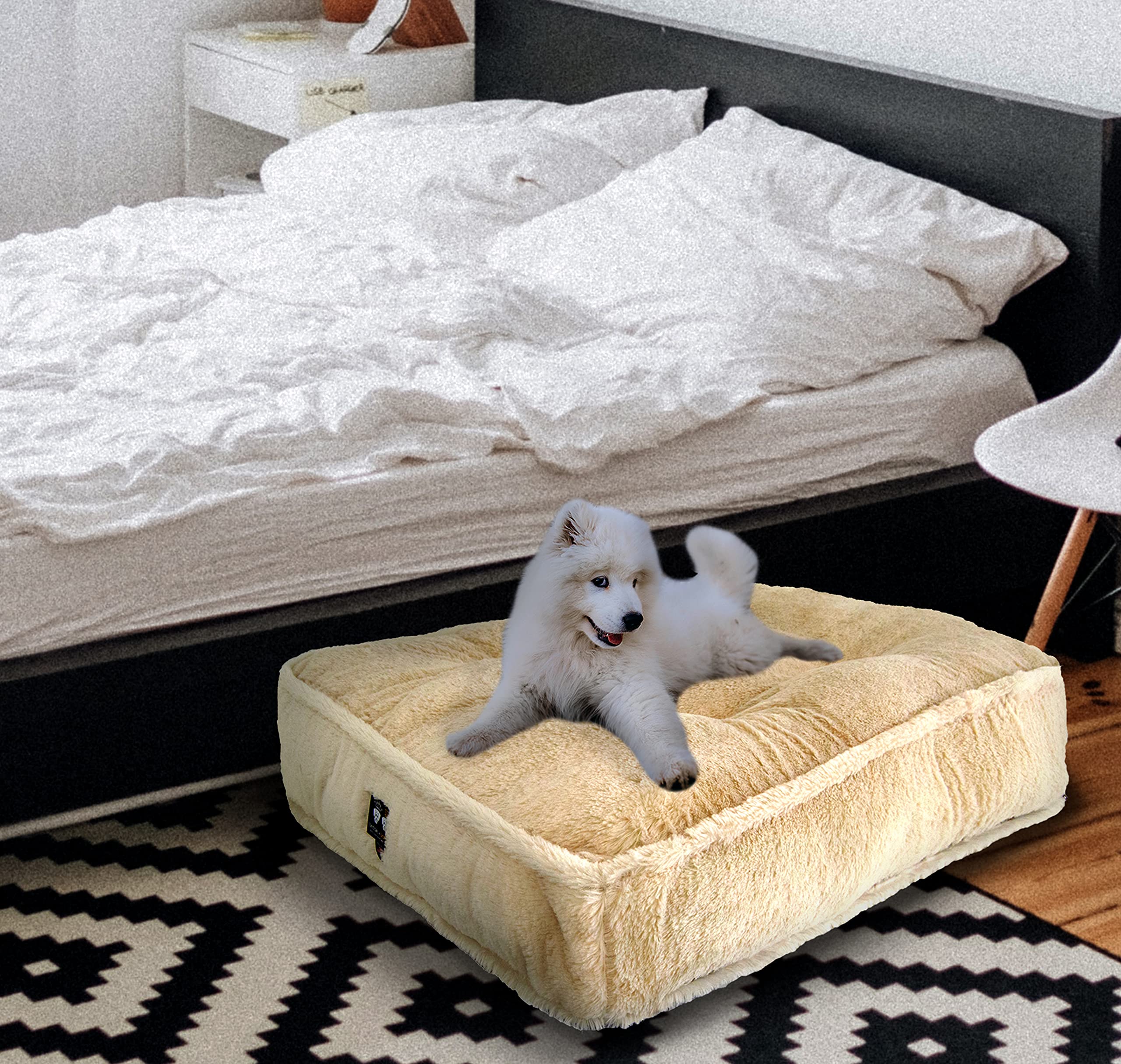 Bessie and Barnie Mid Shag Natural Husky Luxury Extra Plush Faux Fur Rectangle Pet/Dog Bed (Multiple Sizes)