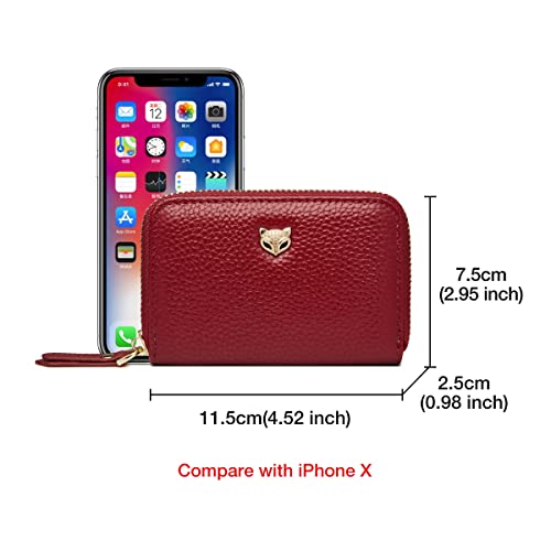 FOXLOVER Small Genuine Leather Credit Card Holders for Women, RFID Blocking Ladies Mini Card Case Women's Card Wallets with Gift Box Packing (Red)
