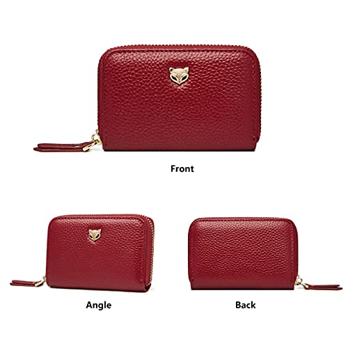 FOXLOVER Small Genuine Leather Credit Card Holders for Women, RFID Blocking Ladies Mini Card Case Women's Card Wallets with Gift Box Packing (Red)