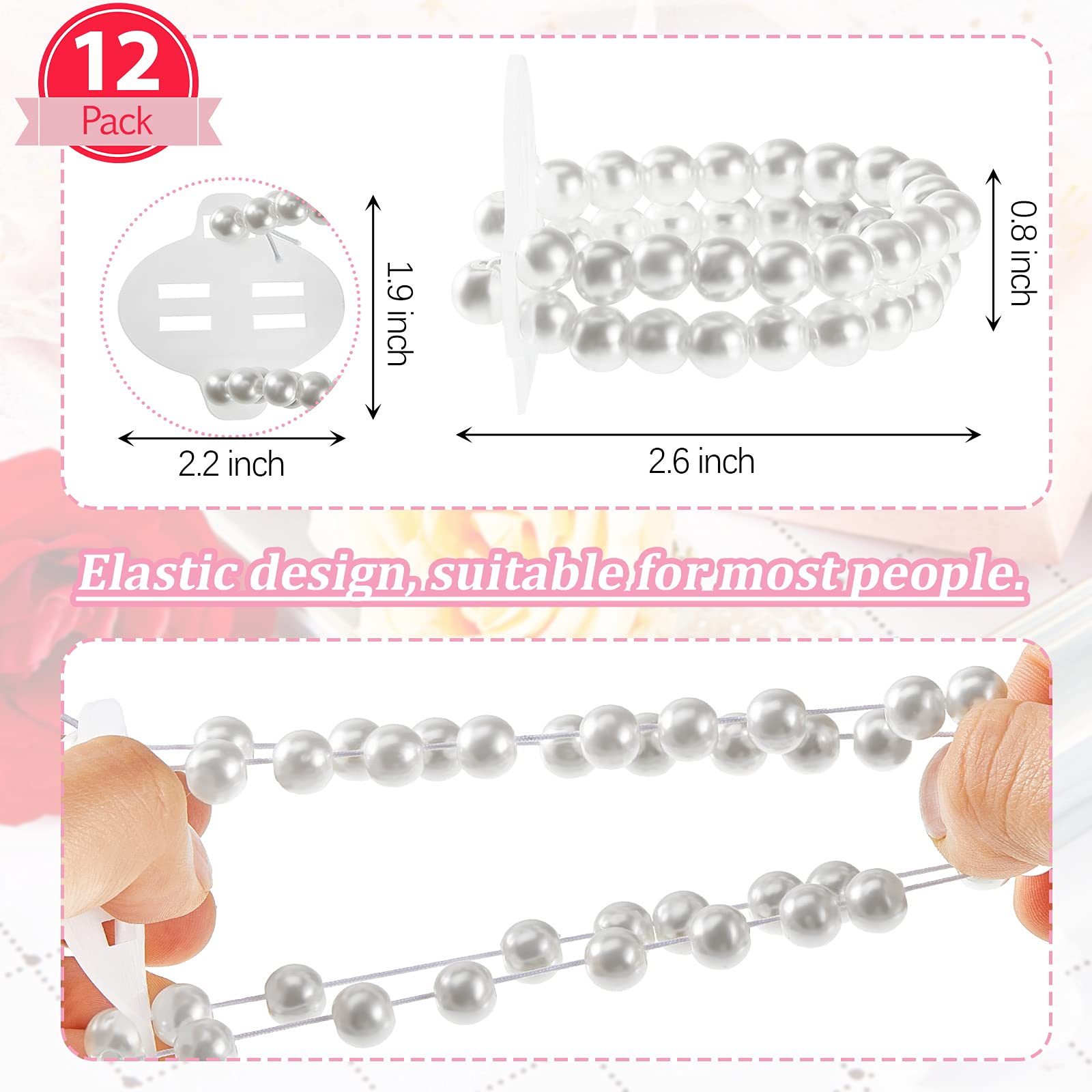 12 Pieces Elastic Pearl Wristband Corsage Wristlet Band Corsage Bracelet Pearl Wedding Wrist DIY Decor Corsage Pearl Bead Stretch Wristband Accessory for Wedding Bridesmaid Bride Prom Handmade