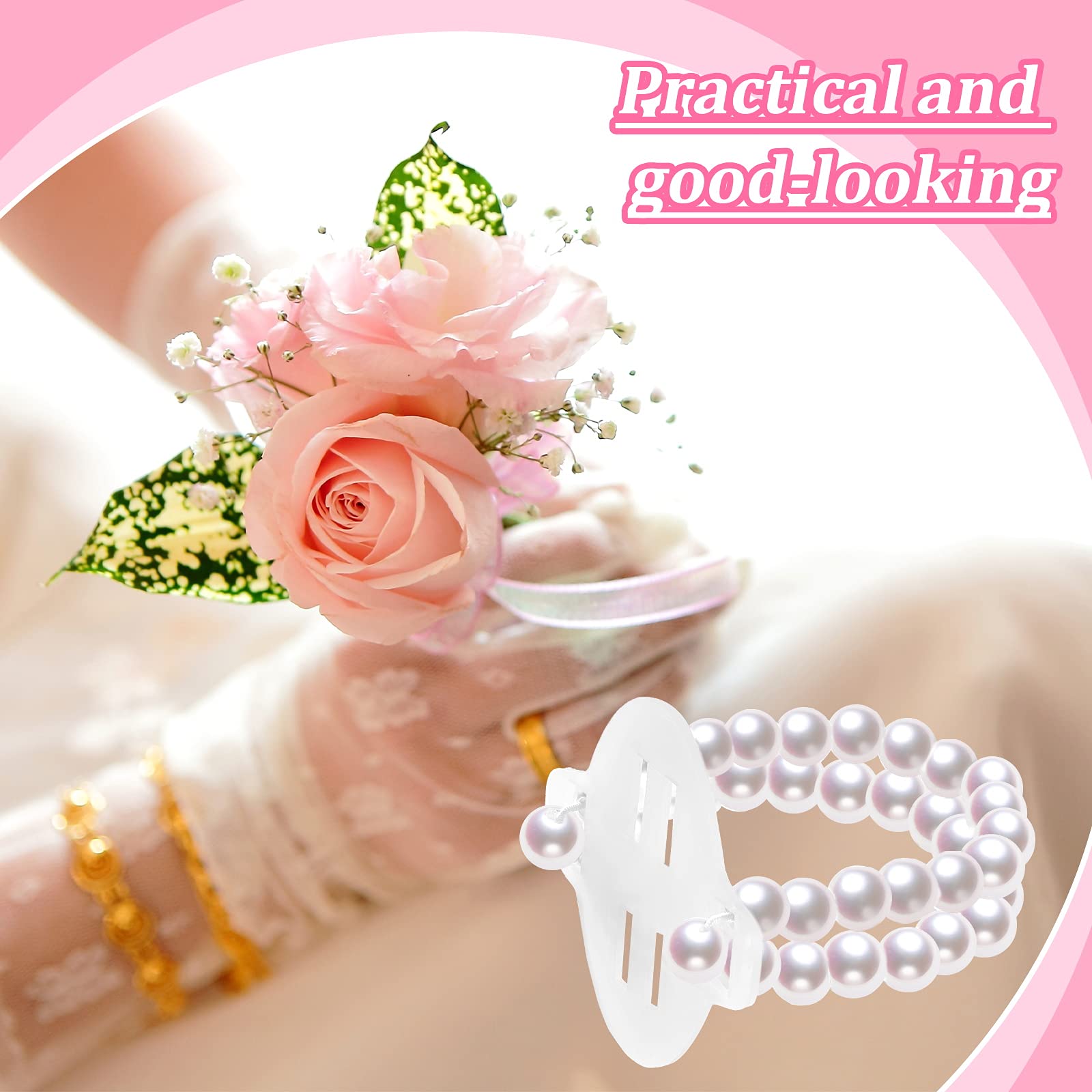 12 Pieces Elastic Pearl Wristband Corsage Wristlet Band Corsage Bracelet Pearl Wedding Wrist DIY Decor Corsage Pearl Bead Stretch Wristband Accessory for Wedding Bridesmaid Bride Prom Handmade