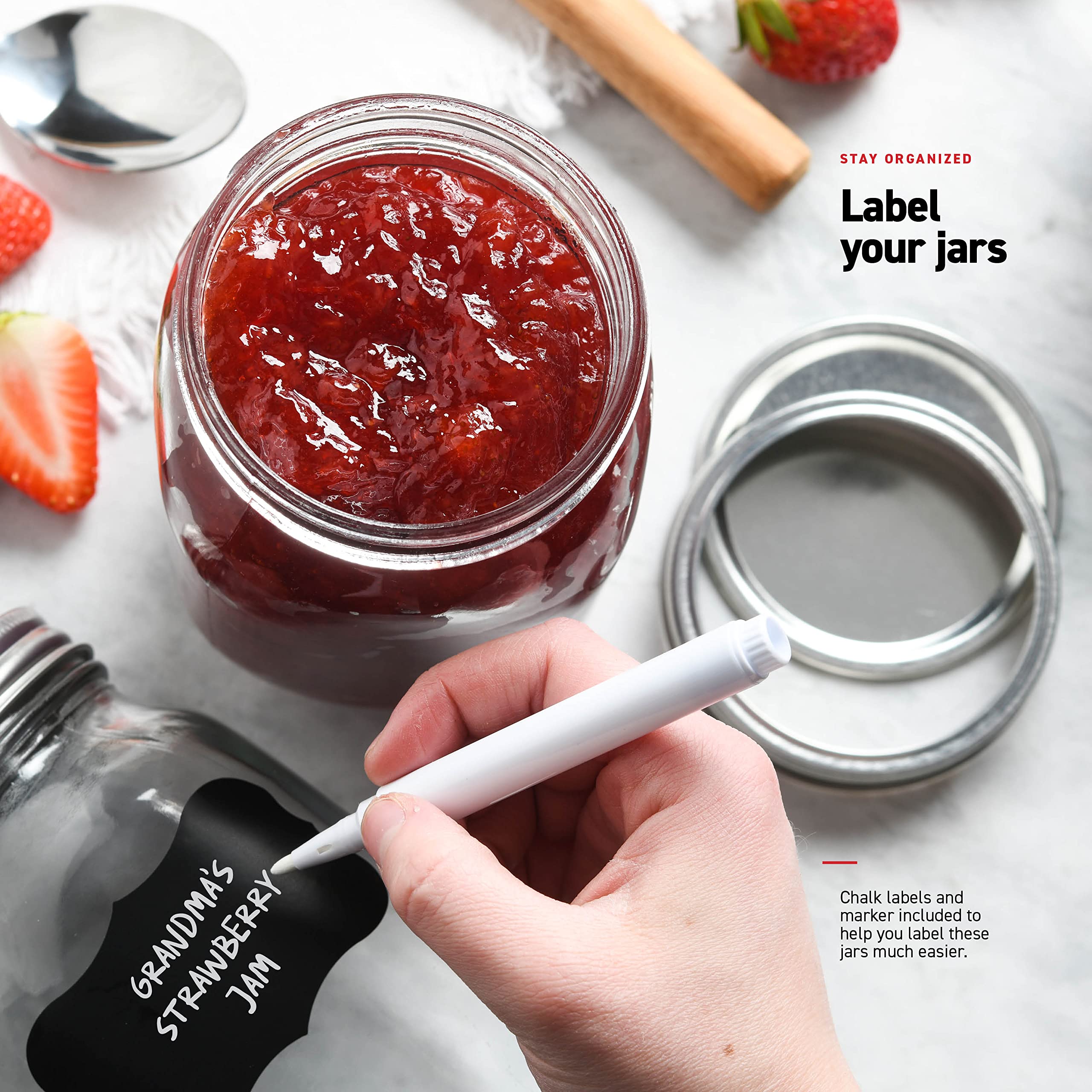 Quality Glass Mason Jars 32 Ounce (6 Pack) Regular Mouth Glass Mason Jar with Lids & Bands, Dishwasher Safe. Ideal for Canning, Pickling, Jam, Meal Prep, Food Storage - Bonus Chalkboard Label & Pen