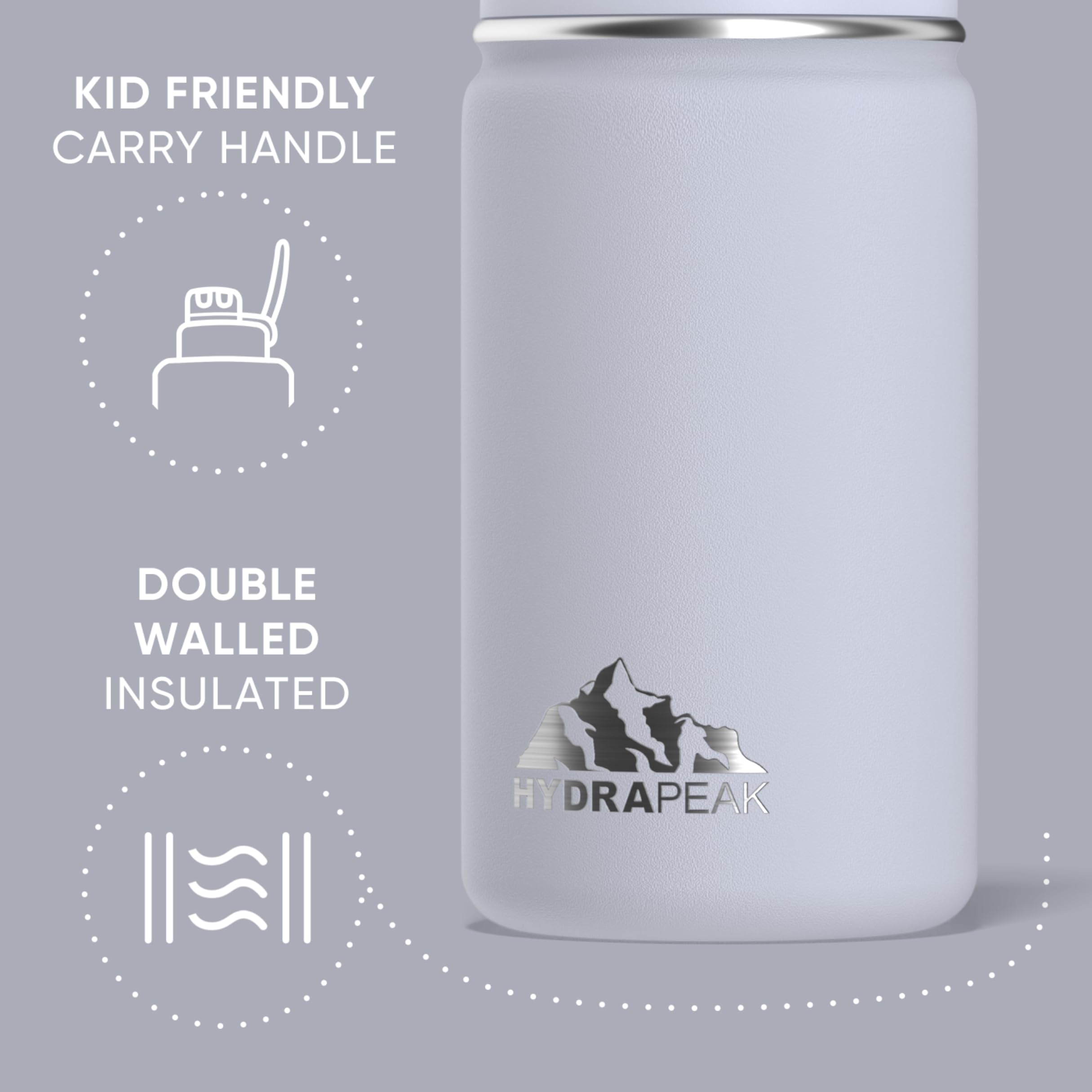 Hydrapeak Mini 14oz Water Bottle with Straw Lid, Stainless Steel Double Wall Insulated Water Bottle | Leak-Proof and Spill-Proof Water Bottle, 24 Hours Cold (Ice)