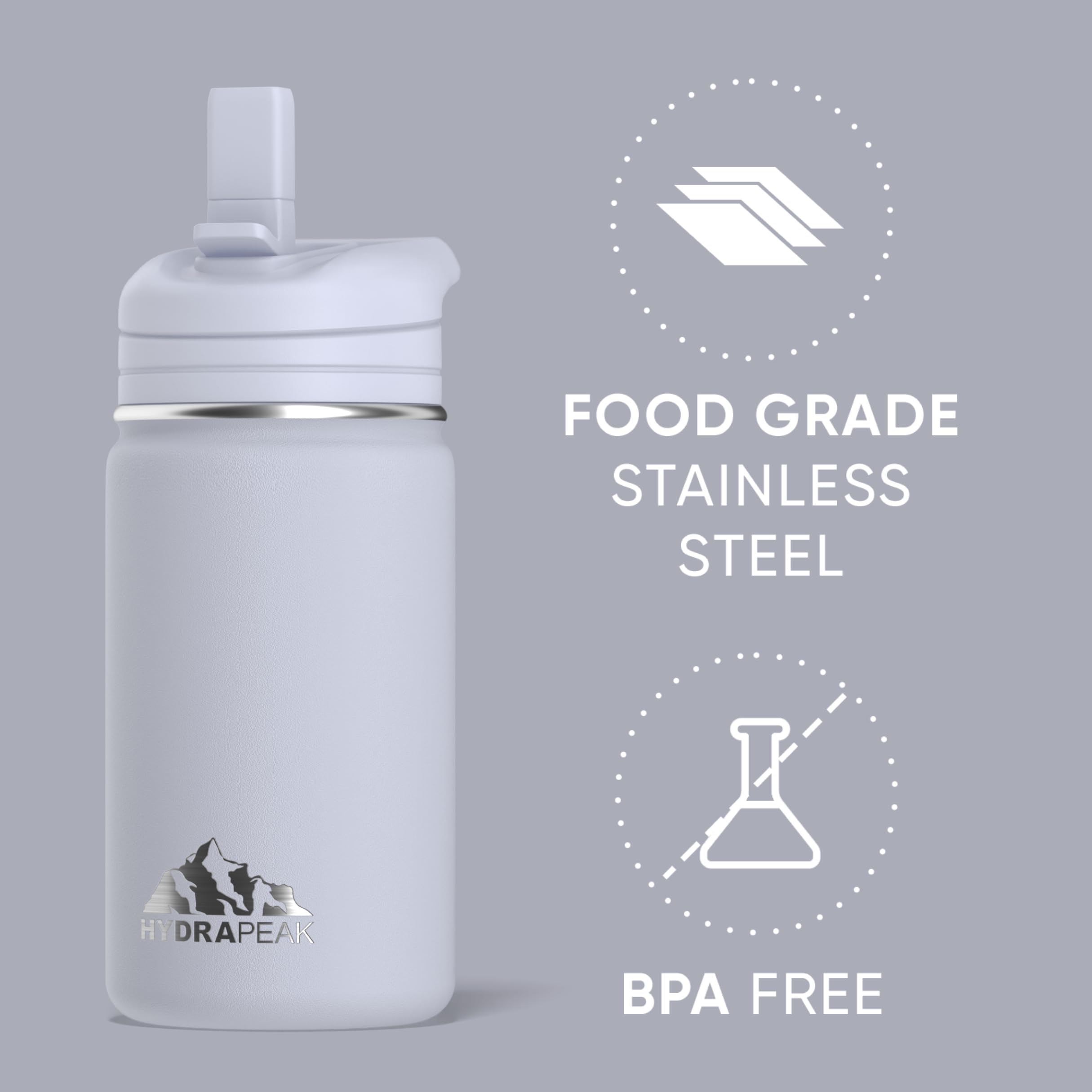 Hydrapeak Mini 14oz Water Bottle with Straw Lid, Stainless Steel Double Wall Insulated Water Bottle | Leak-Proof and Spill-Proof Water Bottle, 24 Hours Cold (Ice)